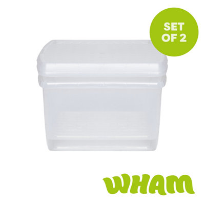 Wham Clip 2x 25.5L Square Plastic Storage Boxes with Clip Lock Lids ...