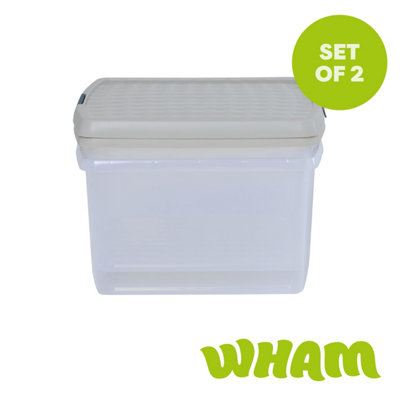 Wham Clip 2x 25.5L Square Plastic Storage Boxes with Clip Lock Lids ...