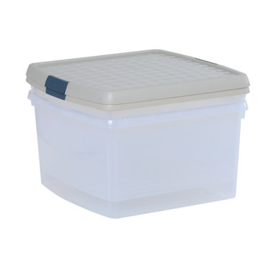 Wham Clip 2x 25.5L Square Plastic Storage Boxes with Secure Clip Lock ...