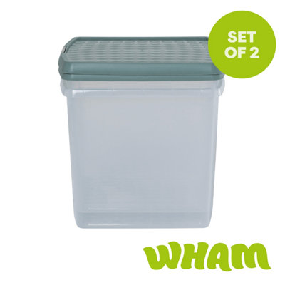 Wham Clip 2x 37L Square Plastic Storage Boxes with Clip Lock Lids ...