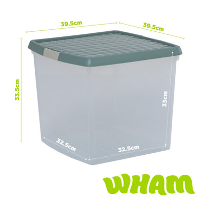 Wham Clip 2x 37L Square Plastic Storage Boxes with Secure Clip Lock ...