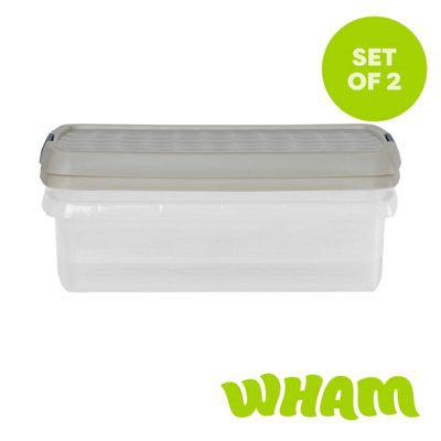 Wham Clip 2x 7L Rectangular Plastic Storage Boxes with Secure Clip Lock ...