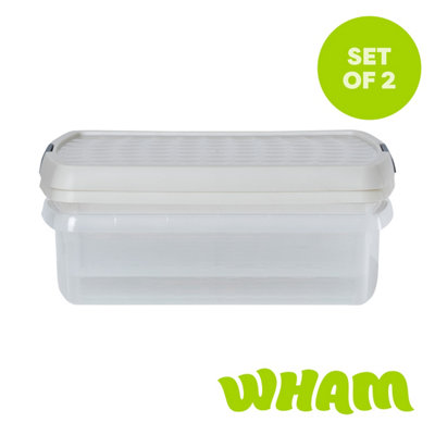 Wham Clip 2x 8.5L Rectangular Plastic Storage Boxes with Secure Clip ...