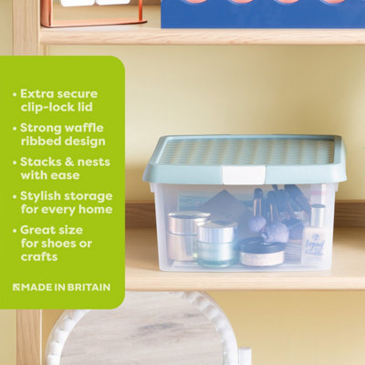 Wham Clip 2x 9L Square Plastic Storage Boxes with Clip Lock Lids. Ideal ...
