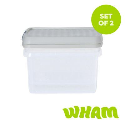 Wham Clip 2x 9L Square Plastic Storage Boxes with Secure Clip Lock Lids ...