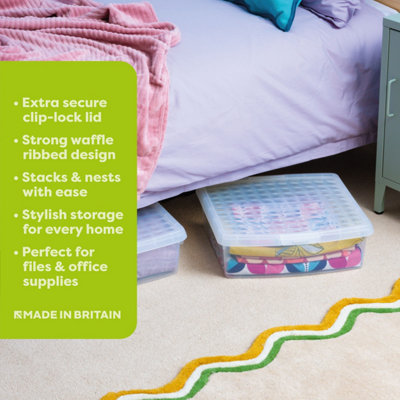 Wham Clip 3x 13.2L Square Plastic Storage Boxes with Clip Lock Lids ...