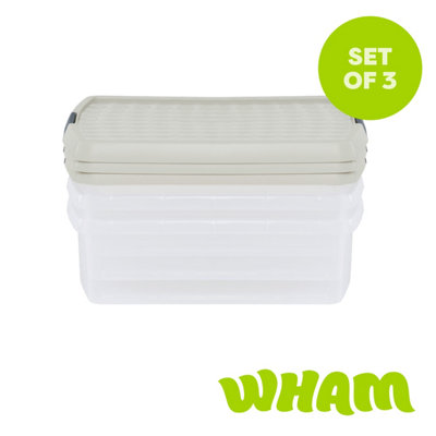 Wham Clip 3x 13.2L Square Plastic Storage Boxes with Clip Lock Lids ...