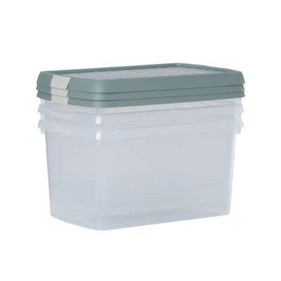 Wham Clip 3x 14L Rectangular Plastic Storage Boxes with Clip Lock Lids ...