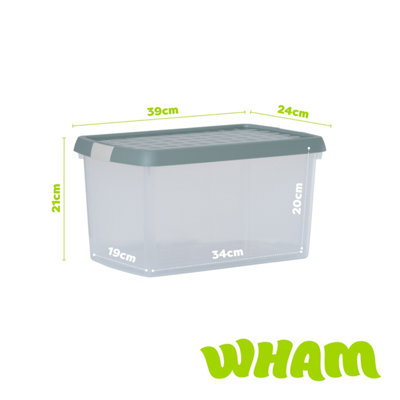 Wham Clip 3x 14L Rectangular Plastic Storage Boxes with Clip Lock Lids ...