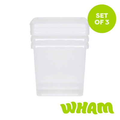 Wham Clip 3x 14L Square Plastic Storage Boxes with Secure Clip Lock ...