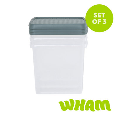 Wham Clip 3x 14L Square Plastic Storage Boxes with Secure Clip Lock ...