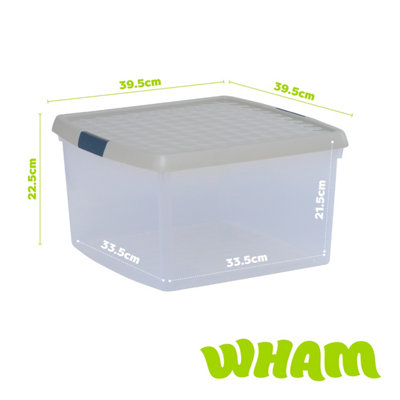 Wham Clip 3x 25.5L Square Plastic Storage Boxes with Clip Lock Lids ...
