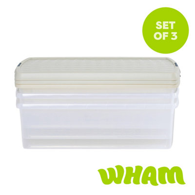 Wham Clip 3x 30L Rectangular Plastic Storage Boxes with Secure Clip ...