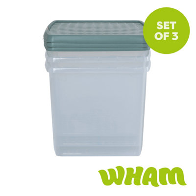 Wham Clip 3x 37L Square Plastic Storage Boxes with Secure Clip Lock ...