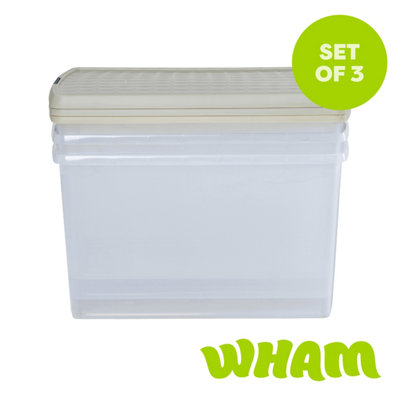 Wham Clip 3x 62L Rectangular Plastic Storage Boxes with Secure Clip ...