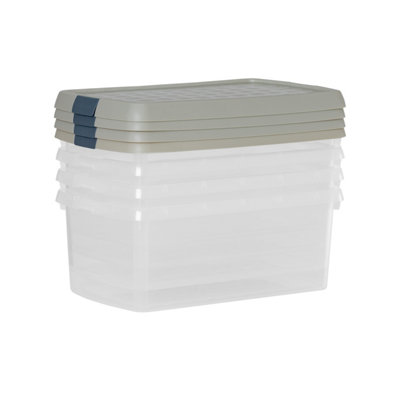 Wham Clip 4x 10.5L Rectangular Plastic Storage Boxes with Secure Clip ...