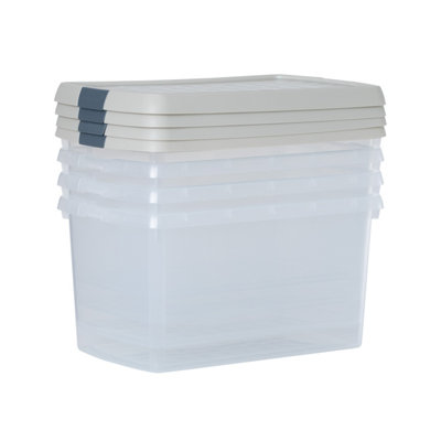 Wham Clip 4x 14L Rectangular Plastic Storage Boxes with Clip Lock Lids ...