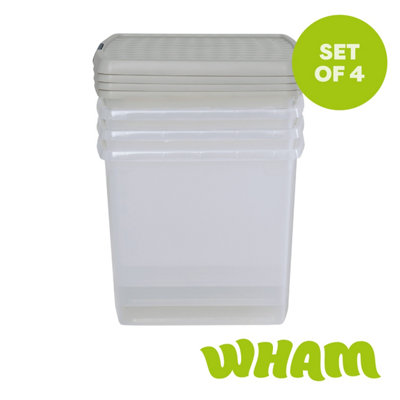 Wham Clip 4x 37L Square Plastic Storage Boxes with Secure Clip Lock ...