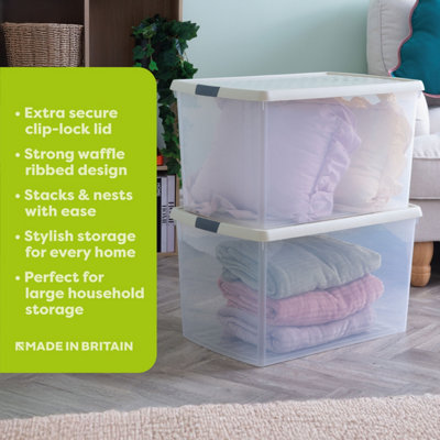 Wham Clip 4x 62L Rectangular Plastic Storage Boxes with Clip Lock Lids ...