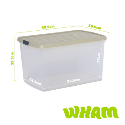 Wham Clip 4x 62L Rectangular Plastic Storage Boxes with Clip Lock Lids ...