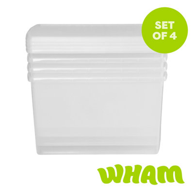 Wham Clip 4x 62L Rectangular Plastic Storage Boxes with Secure Clip ...