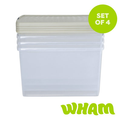 Wham Clip 4x 62L Rectangular Plastic Storage Boxes with Secure Clip ...