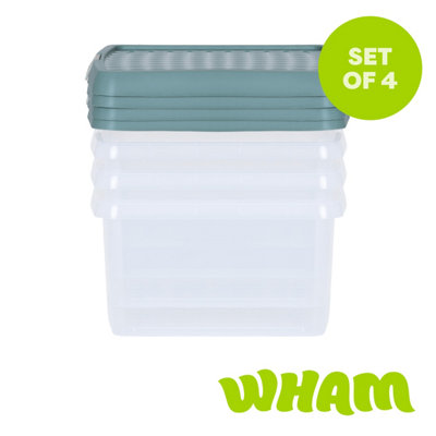 Wham Clip 4x 9L Square Plastic Storage Boxes with Clip Lock Lids. Ideal ...
