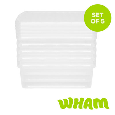 Wham Clip 5x 13.2L Square Plastic Storage Boxes with Clip Lock Lids ...