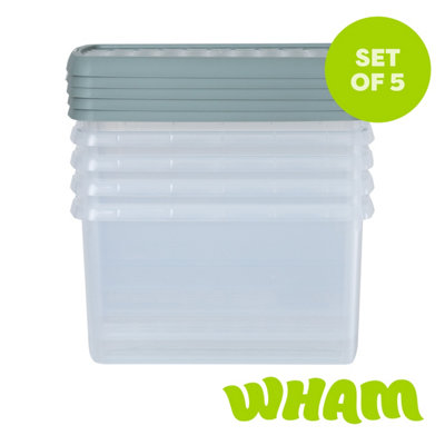 Wham Clip 5x 14L Rectangular Plastic Storage Boxes with Clip Lock Lids ...