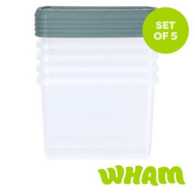 Wham Clip 5x 21.5L Rectangular Plastic Storage Boxes with Secure Clip ...