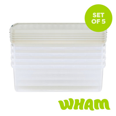 Wham Clip 5x 30L Rectangular Plastic Storage Boxes with Clip Lock Lids ...
