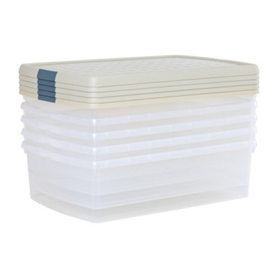 Wham Clip 5x 30L Rectangular Plastic Storage Boxes with Clip Lock Lids ...