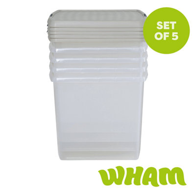 Wham Clip 5x 37L Square Plastic Storage Boxes with Secure Clip Lock ...