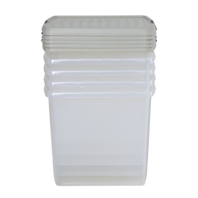 Wham Clip 5x 37L Square Plastic Storage Boxes with Secure Clip Lock ...