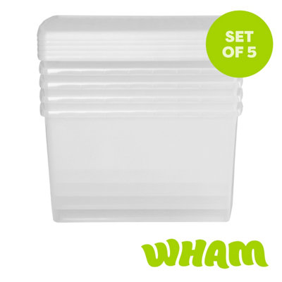 Wham Clip 5x 62L Rectangular Plastic Storage Boxes with Clip Lock Lids ...