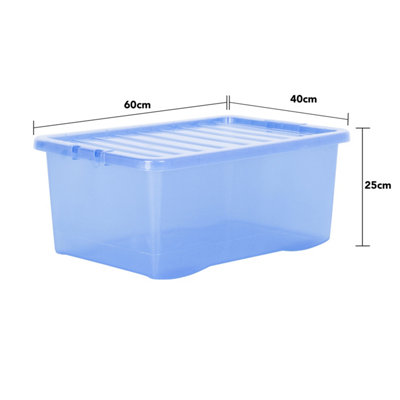 Wham Crystal 10 x 45L Stackable Plastic Storage Boxes with Lids Tint Blue