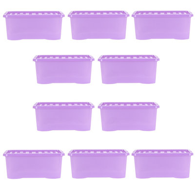 Wham Crystal 10 x 45L Stackable Plastic Storage Boxes with Lids Tint ...