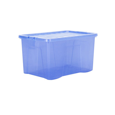Wham Crystal 10 x 60L Stackable Plastic Storage Boxes with Lids Tint Blue