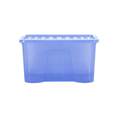 WHAM CRYSTAL 10 X 60L STACKABLE PLASTIC STORAGE BOXES WITH LIDS TINT BLUE