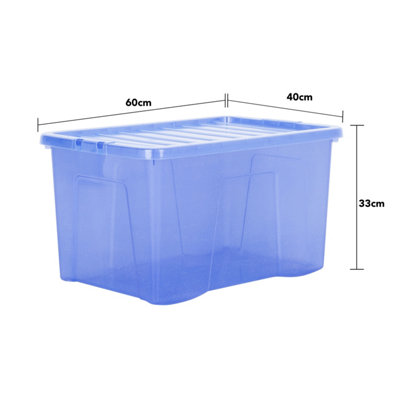 WHAM CRYSTAL 10 X 60L STACKABLE PLASTIC STORAGE BOXES WITH LIDS TINT BLUE