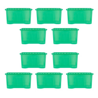 Wham Crystal 10 x 60L Stackable Plastic Storage Boxes with Lids Tint ...