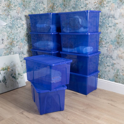WHAM CRYSTAL 10 X 60L STACKABLE PLASTIC STORAGE BOXES WITH LIDS TINT ...