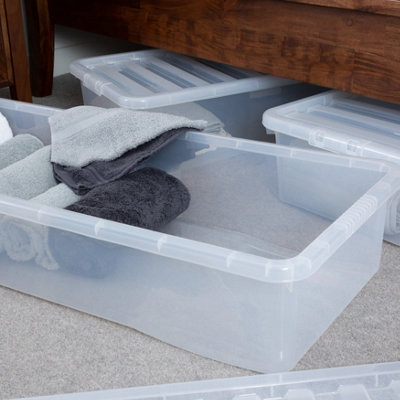 Wham Crystal 3 x 55L Stackable Plastic Storage Boxes with Lids Clear