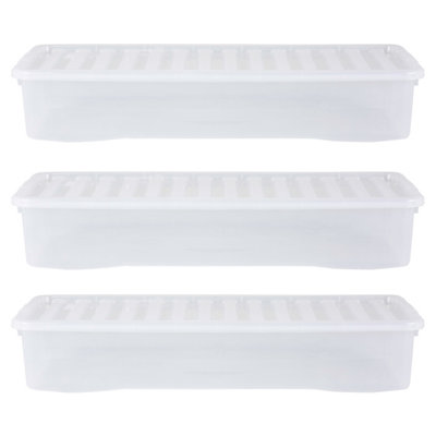 Wham Crystal 3 x 55L Stackable Plastic Storage Boxes with Lids Clear