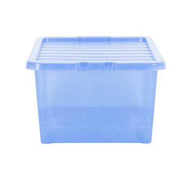 Wham Crystal 4 x 45L Stackable Plastic Storage Boxes with Lids Tint Blue