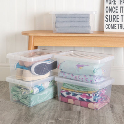 Wham Crystal 5 x 11L Stackable Plastic Storage Boxes with Lids Clear