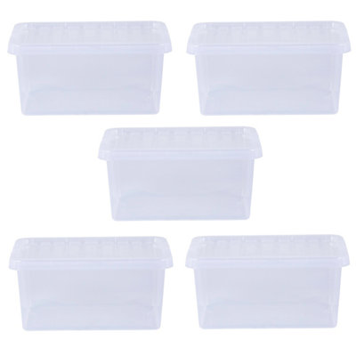 Wham Crystal 5 x 11L Stackable Plastic Storage Boxes with Lids Clear