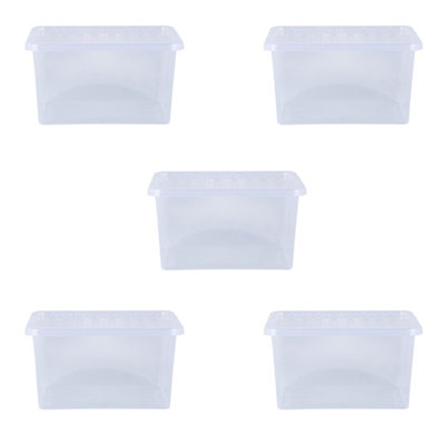 Wham Crystal 5 x 37L Stackable Plastic Storage Boxes with Lids Clear