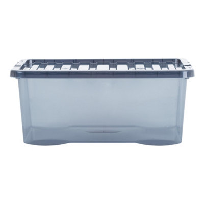 Wham Crystal 5 x 45L Stackable Plastic Storage Boxes with Lids Tint Smoke