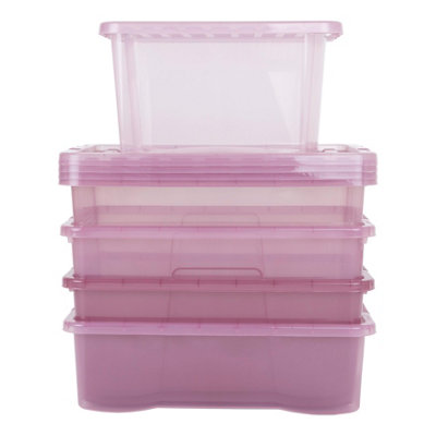 Wham Crystal 5 x Multisize Stackable Plastic Storage Boxes with Lids ...